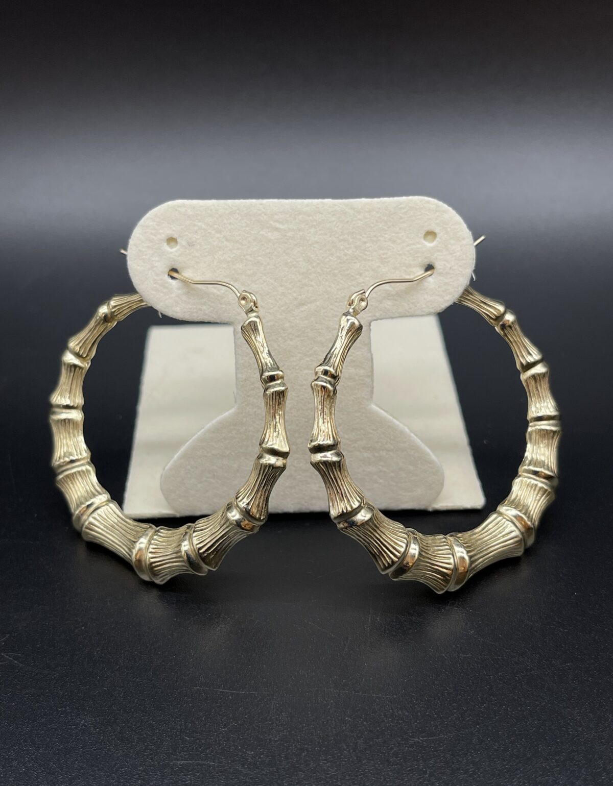 10KT Gold 1.5” Bamboo Women Hoop Earrings VJ Diamond Orlando