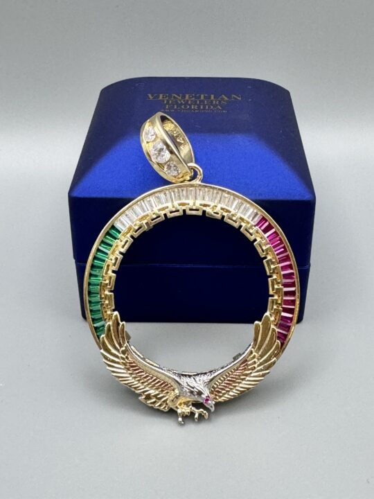 14KT Gold Multicolor Stones 50 Peso Centenario Coin Bezel VJ Diamond ...