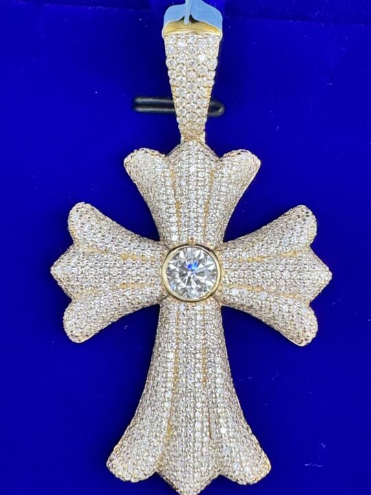 14KT Gold 4.60CT Diamond Bubble Shape Cross VJ Diamond Orlando