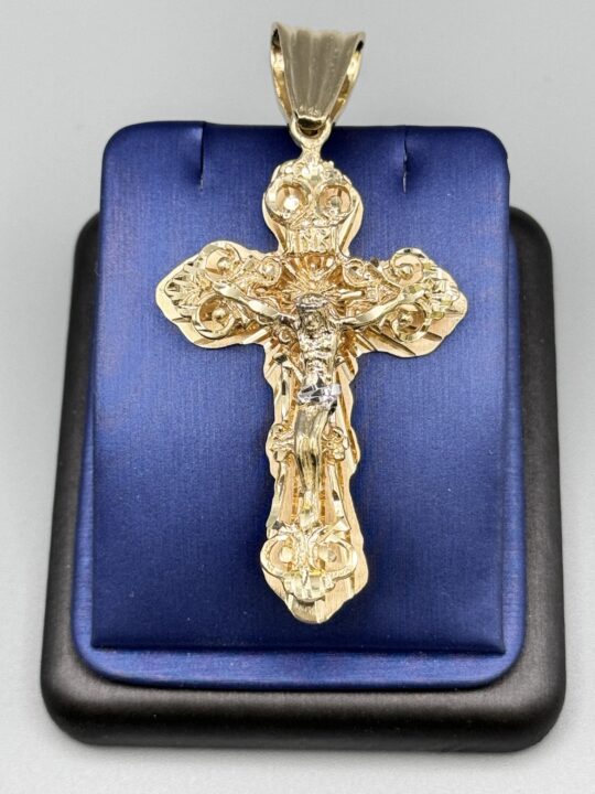 10KT Gold Solid 3D Medium Cross Pendant VJ Diamond Orlando