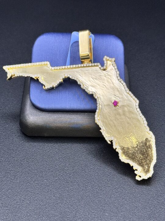 10KT Solid Gold Custom 1.10CT Diamond Florida Map Pendant VJ Diamond ...