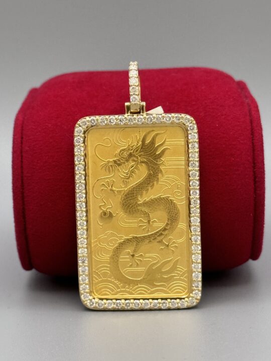 14Kt Gold 2.00CT Diamond Bezel 1 Ounce Bar Pendant VJ Diamond Orlando